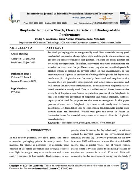 Bioplastic From Corn Starch Characteristic And Bio Pdf Plastic