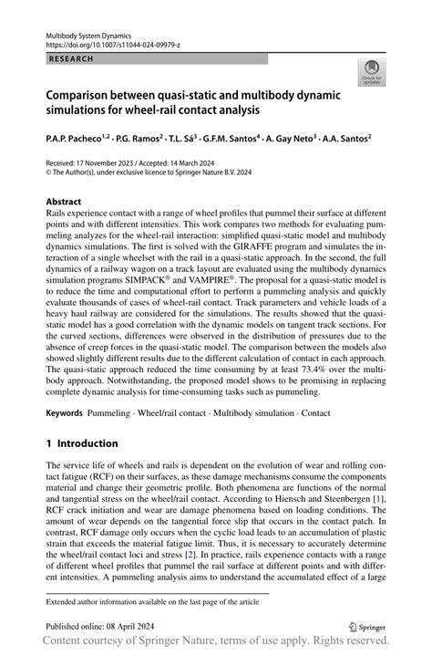 comparison between quasi static and multibody dynamic simulations for
