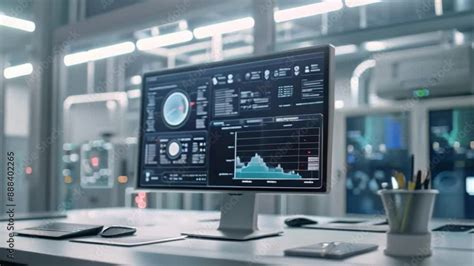 A Modern Computer Workstation With A Large Monitor Displaying Data Analysis Charts And Graphs