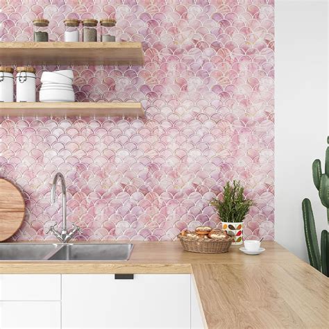 Veelike Pink Fish Scale Backsplash Tile Veelike