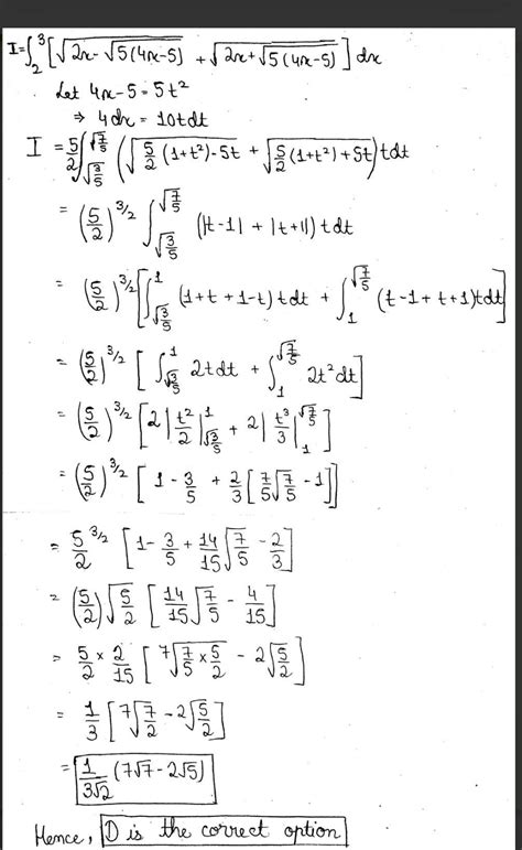 The Value Of The Definite Integral Int 2 3 2 X 5 4 X 5