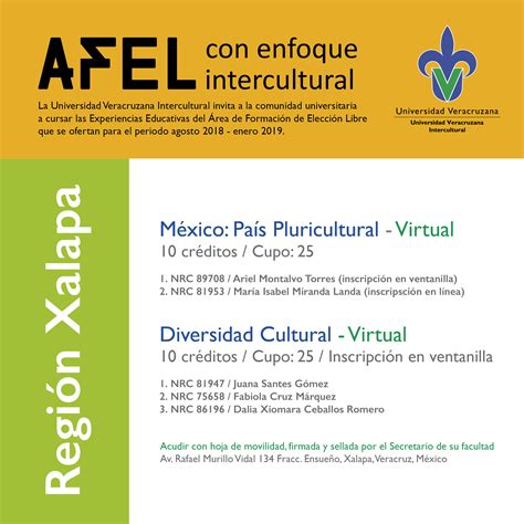 Oferta Afel Agosto 2018 Enero 2019 Uv Intercultural