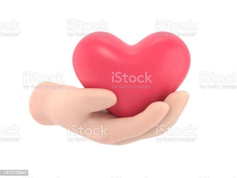 만화 제스처 아이콘 모형3d 아이콘 손에 빨간 심장 소셜 미디어에 대한 기부 사랑 또는 자선의 현실적인 그림 흰색 배경에 3d 렌더링 3차원 형태에 대한 스톡 사진 및 기타