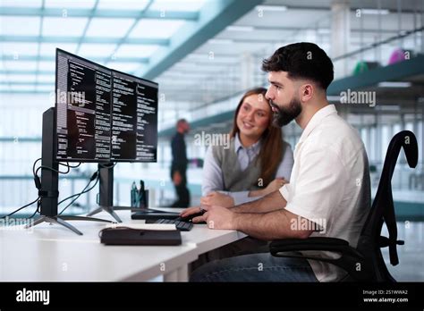 Software Engineer Developer Using Desktop Computer Coding On Pc Stock