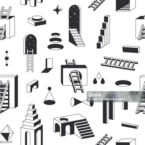 2303m10i015n007fc072140427343 기하학 사다리 패턴입니다 구멍과 틈이 있는 3d 계단의 매끄러운 인쇄 섬유 및 벽지 디자인을 위한 현대적인 최소 배경