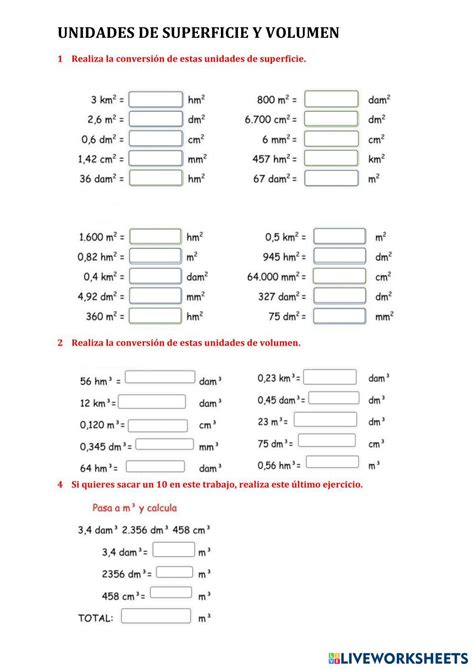 Unidades De Medida Superficie Y Volumen Live Worksheets