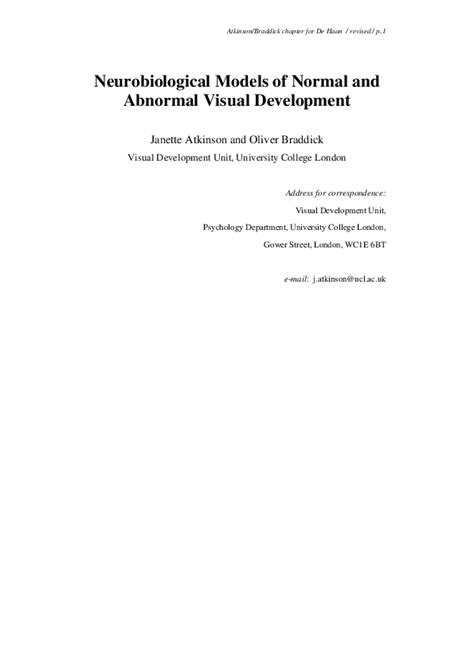 Pdf Neurobiological Models Of Normal And Abnormal Visual Development