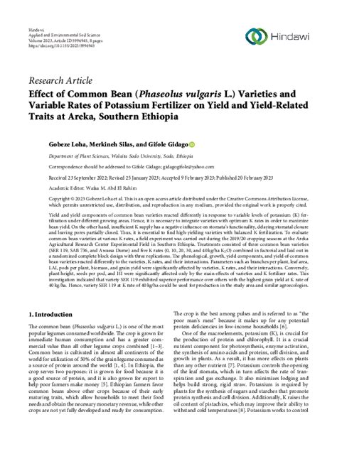 Pdf Effect Of Common Bean Phaseolus Vulgaris L Varieties And Variable Rates Of Potassium