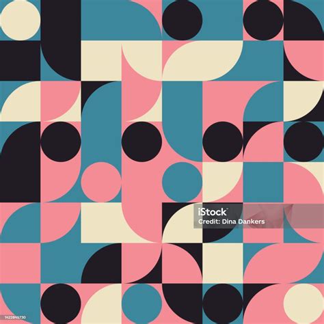 복고풍 기하학적 미학 바우 하우스 는 원 사각형 반원과 같은 추상적 인 간단한 모양으로 벡터 배경에서 영감을 얻었습니다 향수를 불러일으키는 파스텔 색상 0명에 대한 스톡