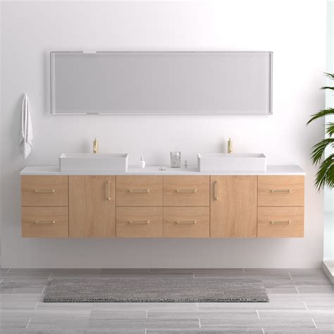 Latitude Run® 84 Inch Wall Mounted Bathroom Vanity With White Quartz