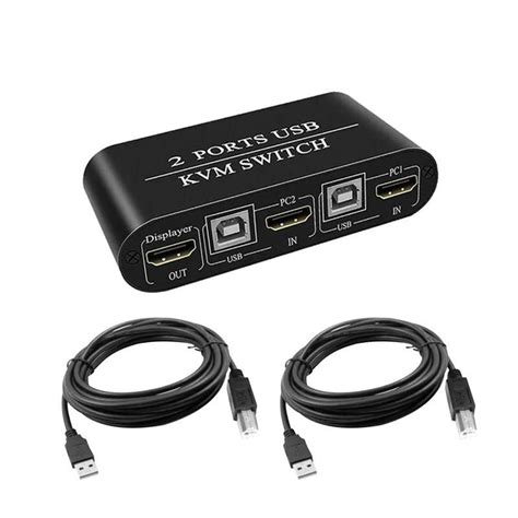 Switch Kvm 2 Puertos Hdmi Usb 2 Set Cables Tecnit