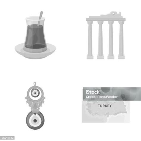 터키 차 부적 오래 됨 영토의 지도의 유적 터키는 흑백 스타일 벡터 기호 재고 일러스트 레이 션 웹에서 컬렉션 아이콘을