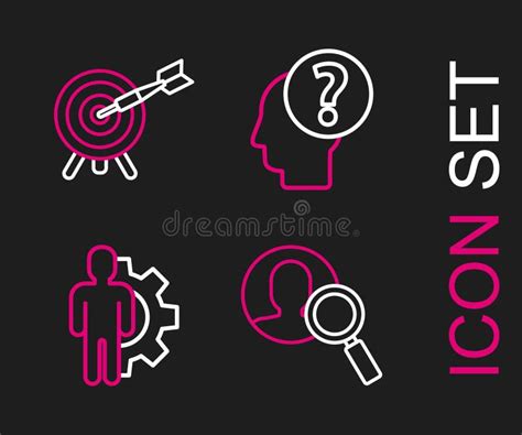 Set Line Magnifying Glass For Search A People Human With Gear Inside