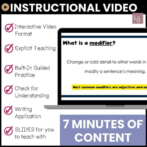 Modifiers Worksheet Guided Notes Grammar Video Lesson 5 6th Grades