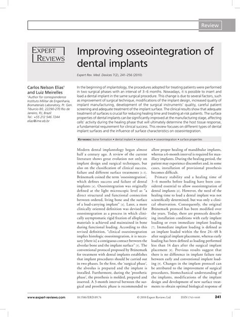 Pdf Improving Osseointegration Of Dental Implants