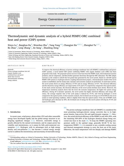 pdf thermodynamic and dynamic analysis of a hybrid pemfc orc combined