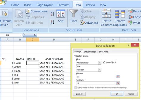 Blogger Pemalang VALIDASI DATA DALAM MICROSOFT EXCEL
