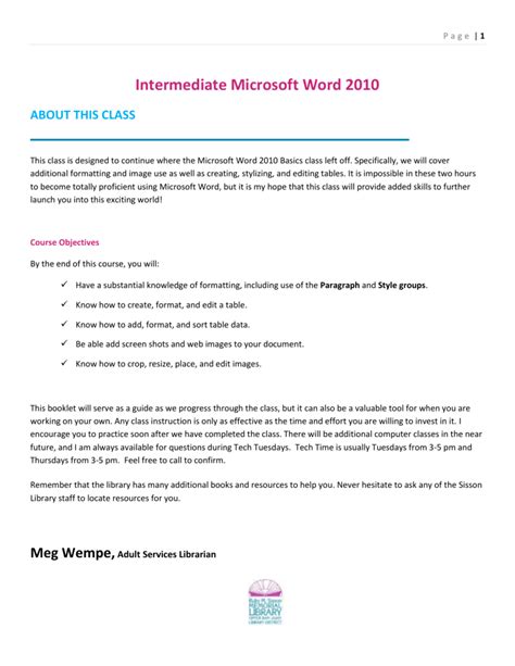 Intermediate Microsoft Word 2010 Course