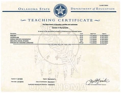 Oklahoma Teaching Certifcate Pdf