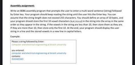 Solved Assembly Assignment Write An 8086 Assembly Program
