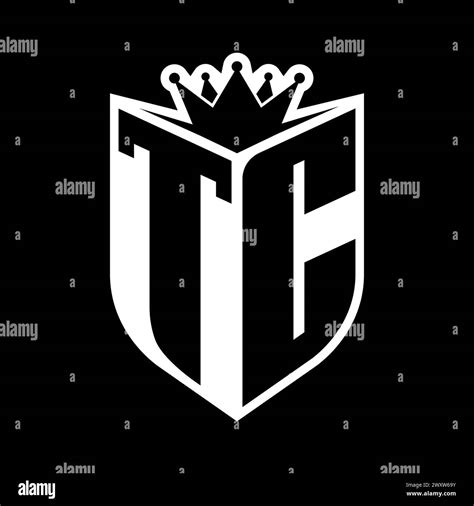 Tc Letter Bold Monogram With Shield Shape And Sharp Crown Inside Shield Black And White Color