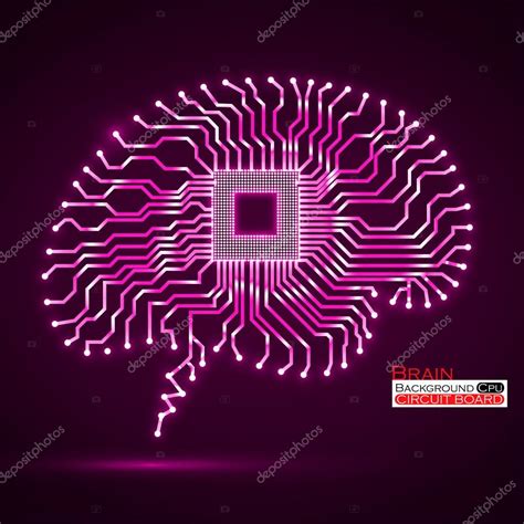Neon Brain Cpu Circuit Board Vector Illustration Eps 10 — Stock