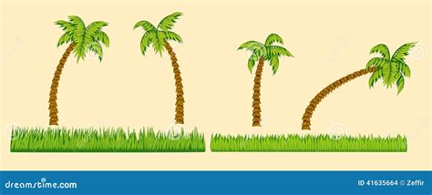 Set Of Palm Trees And Grass Stock Vector Illustration Of Trunk