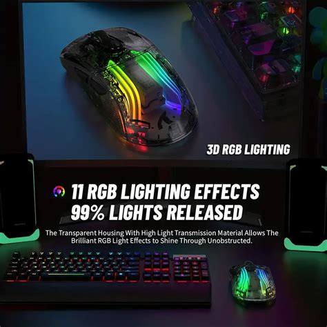 완전한 투명 디자인의 무선 게이밍 마우스 더블 모드 24gbt 마우스 3d Rgb 백라이트 7개의 버튼이 Temu