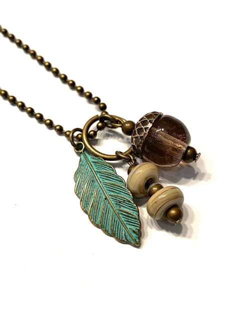 Glass Acorn Necklace Leaf Necklace Acorn Jewelry Acorn Etsy