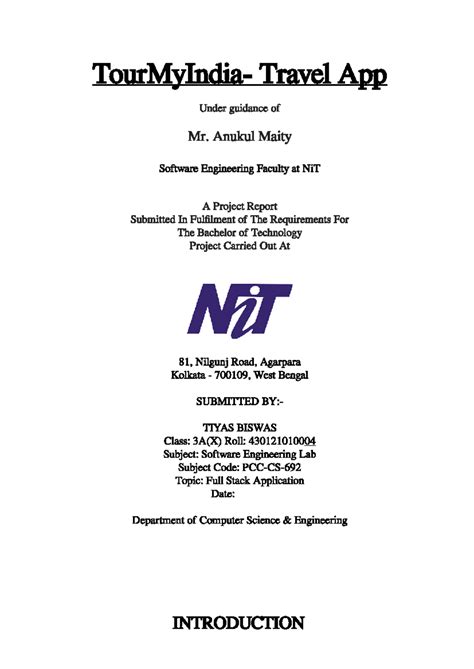 Software Engineering Project Report Tourmyindia Travel App Pcc Cs