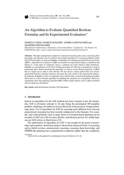 Pdf An Algorithm To Evaluate Quantified Boolean Formulae And Its Experimental Evaluation