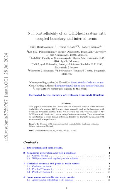 Pdf Null Controllability Of An Ode Heat System With Coupled Boundary And Internal Terms