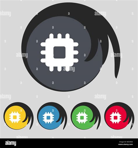 Central Processing Unit Icon Sign Symbol On Five Colored Buttons