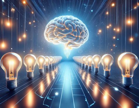 Floating Light Bulbs With Digital Brain Ai Innovation Neural Networks