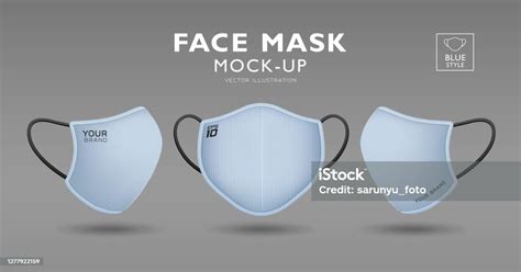 파란색 패브릭 모형 전면 및 측면 흰색에 고립 된 사실적인 템플릿 디자인얼굴 마스크 3차원 형태에 대한 스톡 벡터 아트 및 기타 이미지 3차원 형태 건강관리와 의술