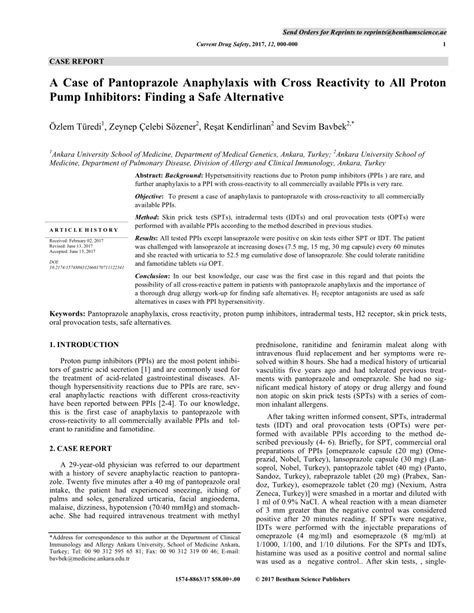 Pdf A Case Of Pantoprazole Anaphylaxis With Cross Reactivity To All Proton Pump Inhibitors