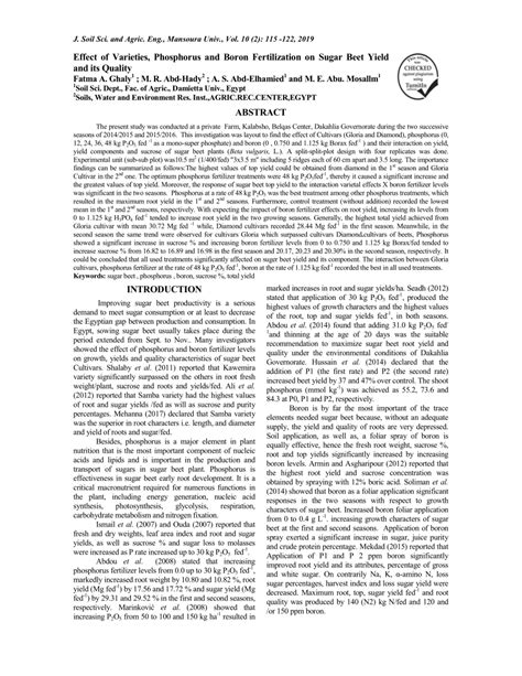 Pdf Effect Of Varieties Phosphorus And Boron Fertilization On Sugar