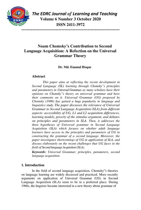 Pdf Noam Chomskys Contribution To Second Language Acquisition A Reflection On The Universal