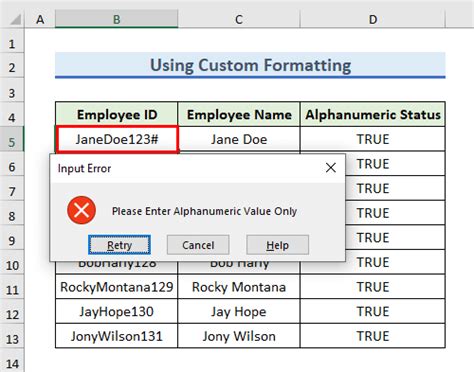 how to perform data validation for alphanumeric only in excel