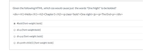 Solved Which Of The Following Is The Correct Css Selector