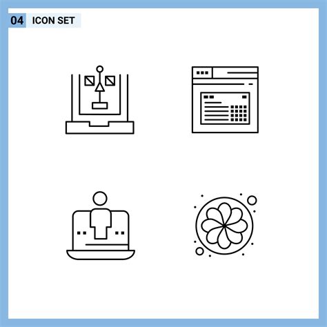 4 Universal Line Signs Symbols Of Coding Text Flowchart Page Digital Editable Vector Design