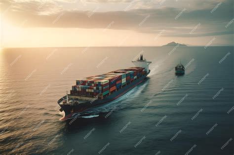 Premium Ai Image Container Ship Unloading Crane Ship Seaport Global Business Logistic Image