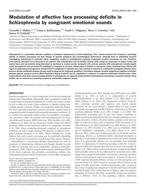 Pdf Modulation Of Affective Face Processing Deficits In Schizophrenia By Congruent Emotional