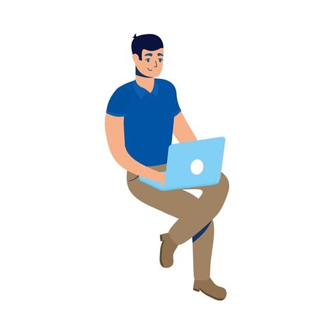 Man Using Laptop Computer Portable Device Icon Vector Art At Vecteezy