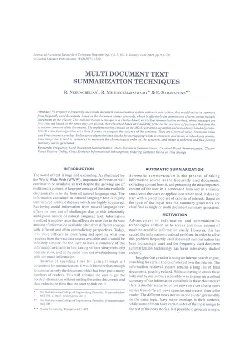Pdf Multi Document Text Summarisation Techniques