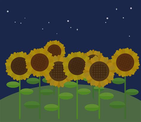 ひまわり畑のイラスト夜 無料イラスト素材のillalet