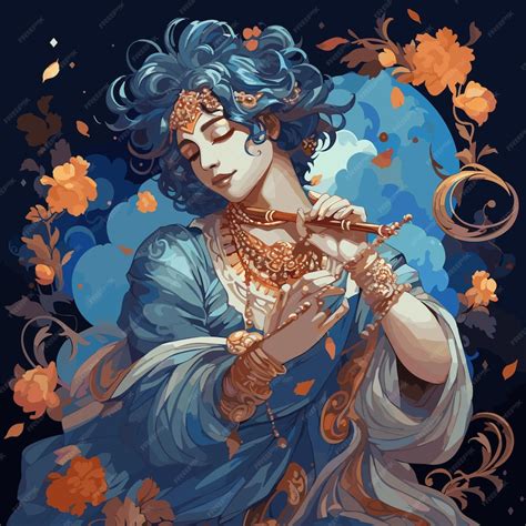 크리슈나 일러스트레이션의 크리슈나 잔마슈타미 축제 생일 프리미엄 벡터