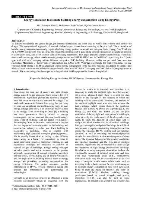 Pdf Energy Simulation To Estimate Building Energy Consumption Using