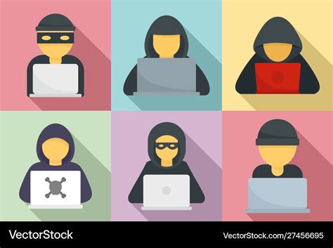 Hacker Icons Set Flat Style Royalty Free Vector Image