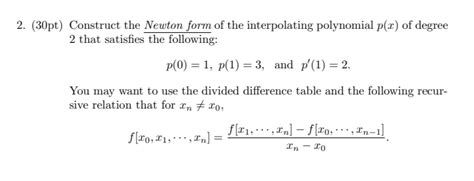 Solved 30pt Construct The Newton Form Of The Chegg Com